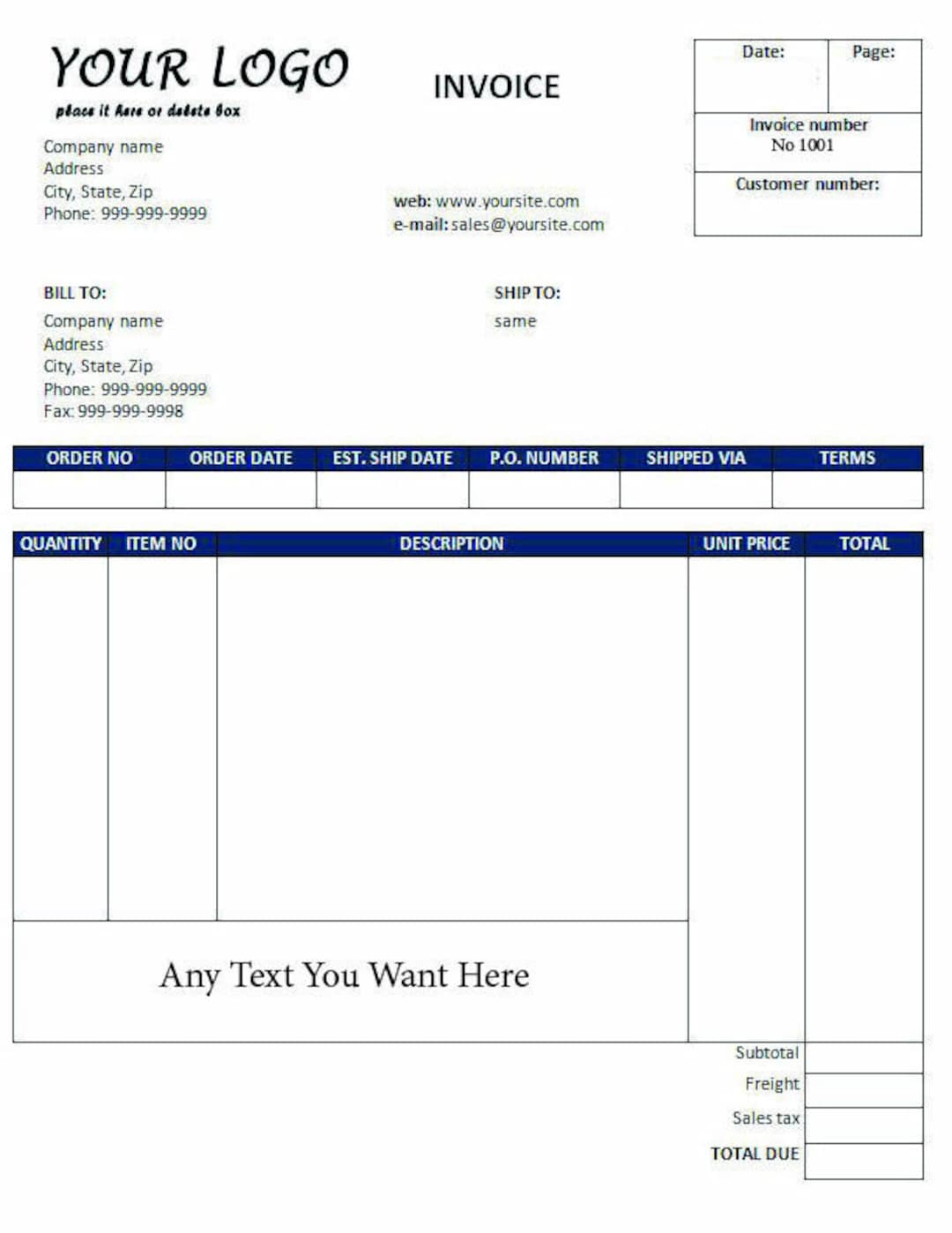2 Part NCR Custom Invoices 100 Sets 81/2" X 11" Black and White With ...