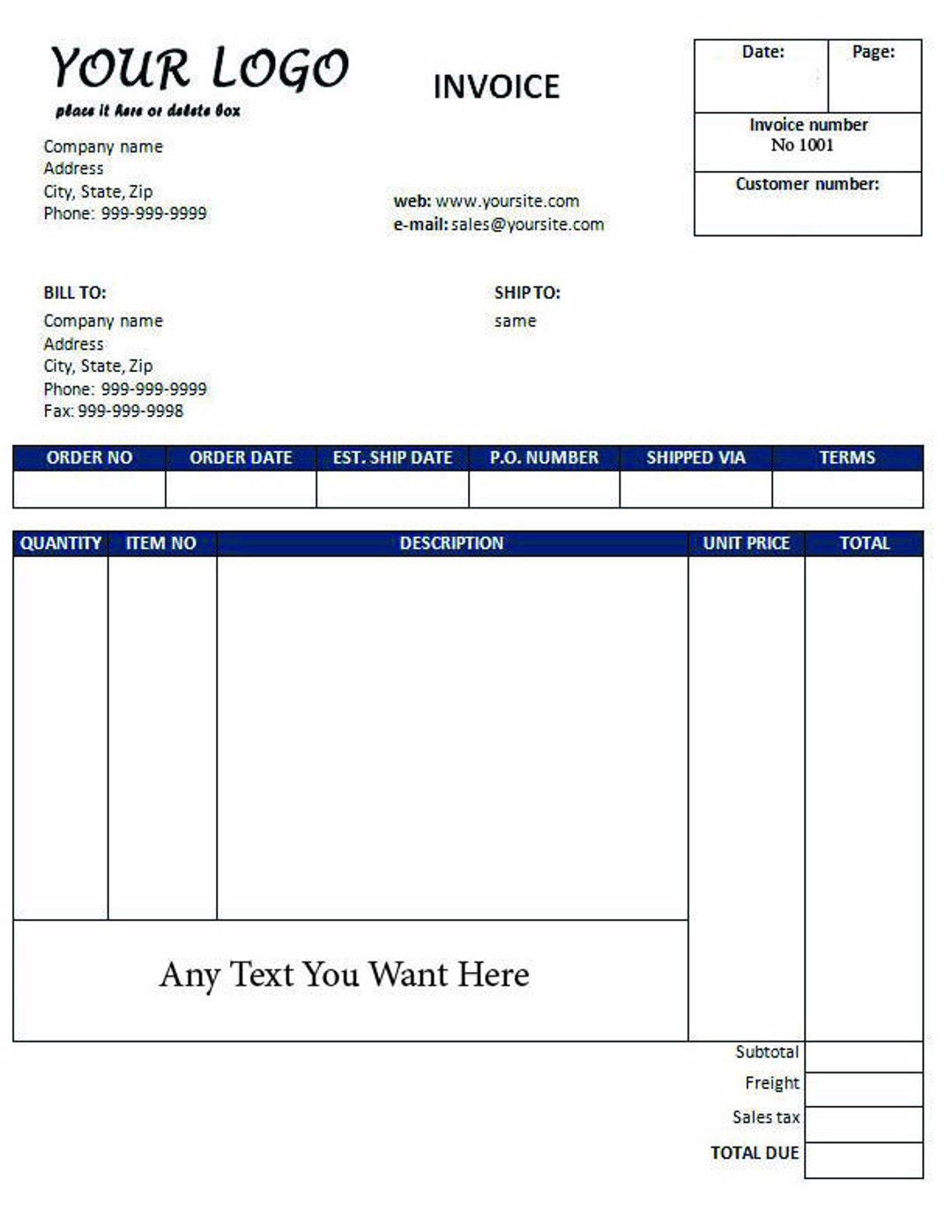 3 Part NCR Custom Invoices 100 8.5" X 11" Black and White With Numbers ...