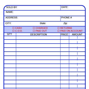 2 Part Ncr Carbonless Custom Sales Receipt Book Full Color 5.5 X 8.5 ...