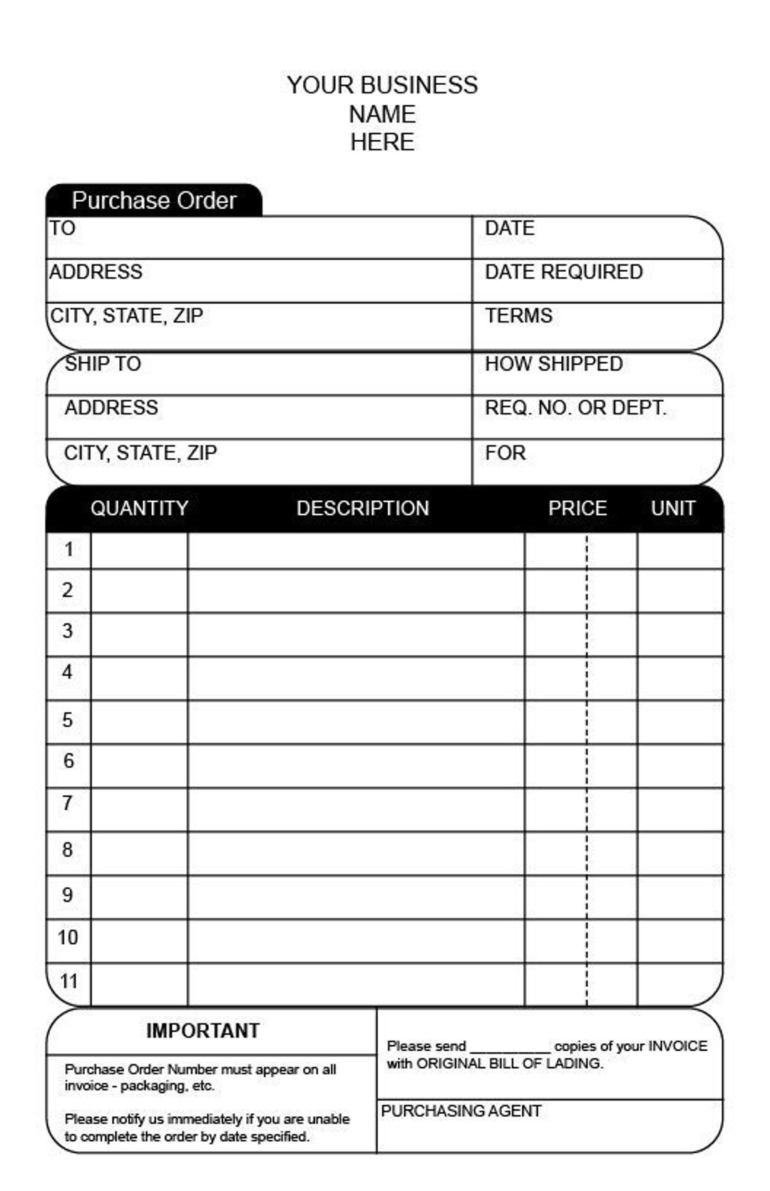 PO Book 2 Part NCR 50 Sets 51/2 X 81/2 in Full Color With Your Info on ...