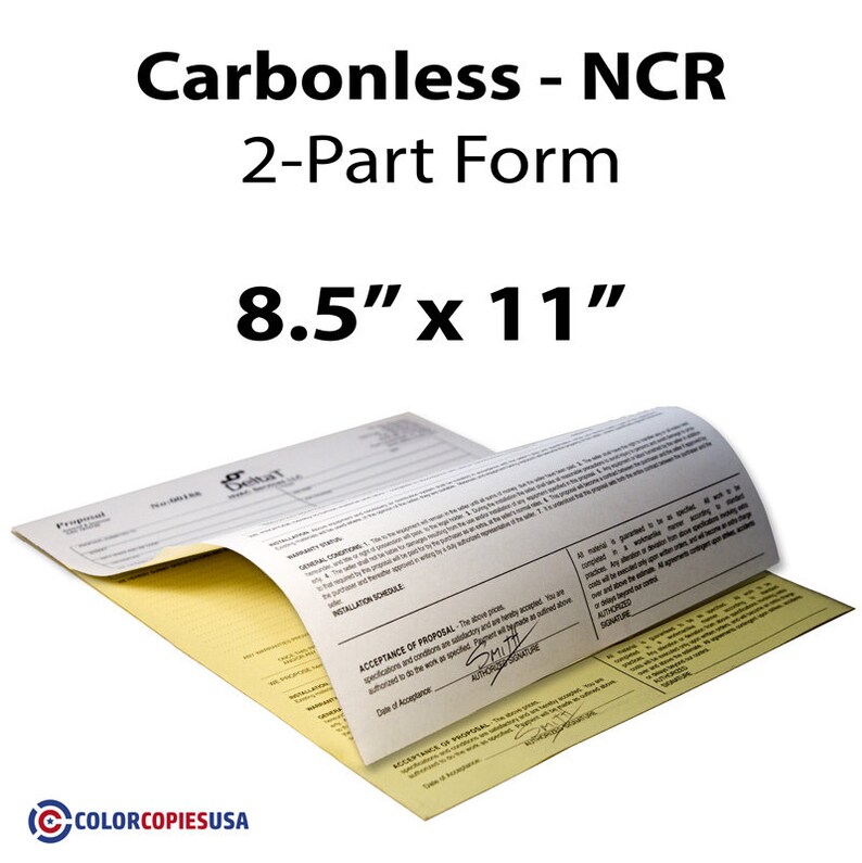2 Part Ncr 8.5" X 11" 100 Full Color With Numbers Just Like This One or ...