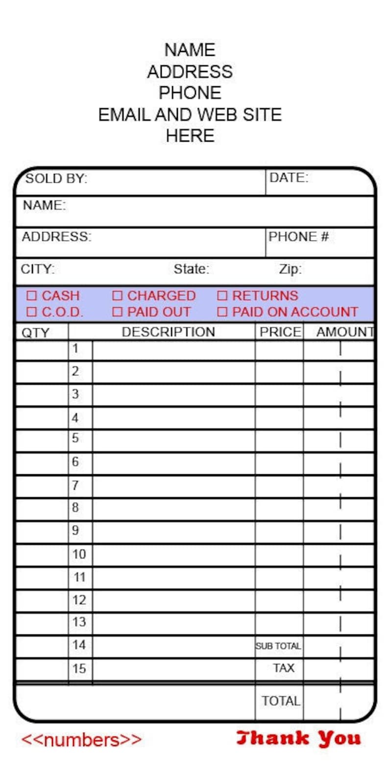 2 Part Ncr Carbonless Custom Sales Receipt Book Full Color 4.25 X 8.5 2 ...