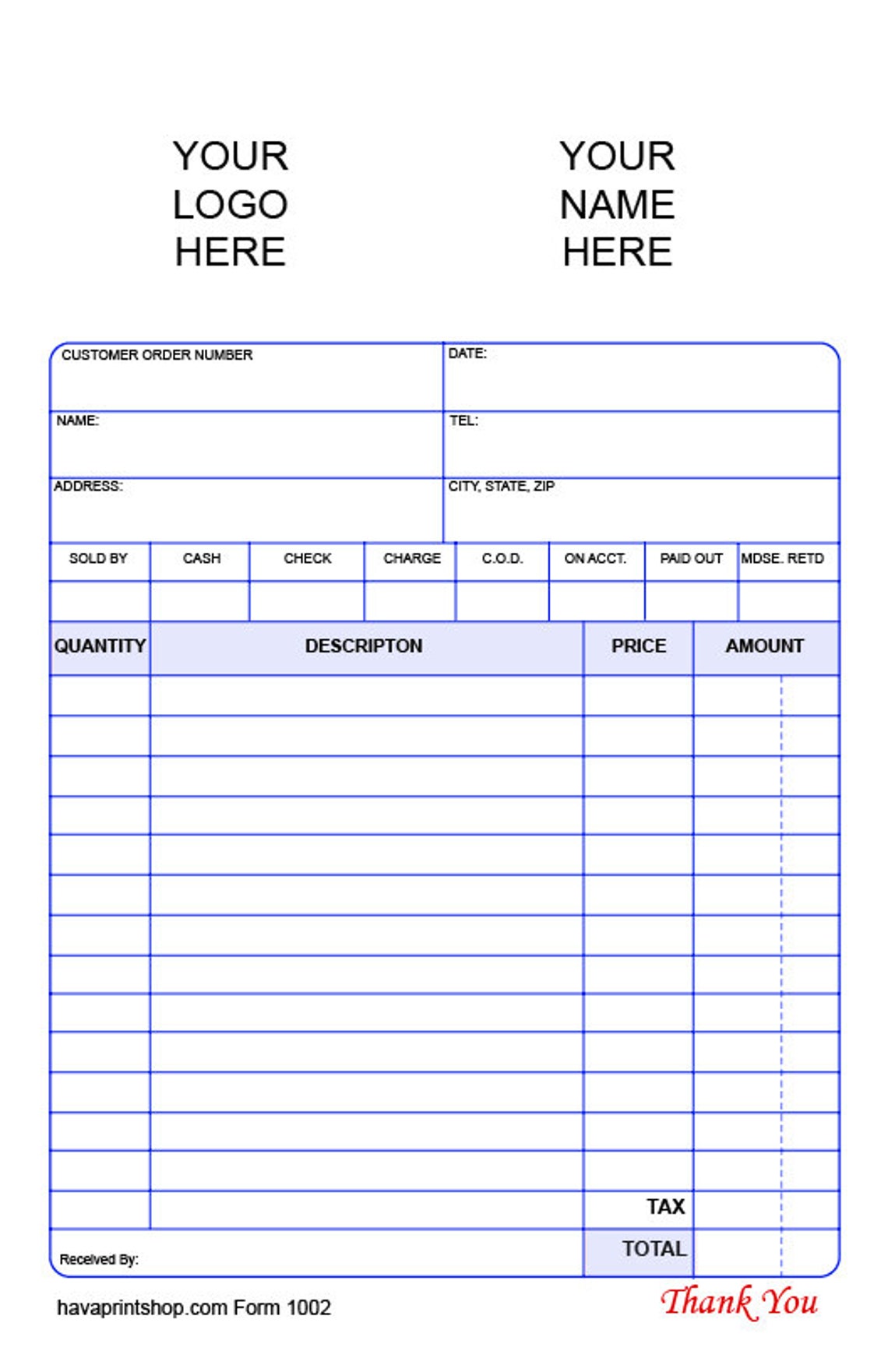 2 Part Ncr Carbonless Sales Receipt Book Full Color 5.5 X 8.5 - Etsy