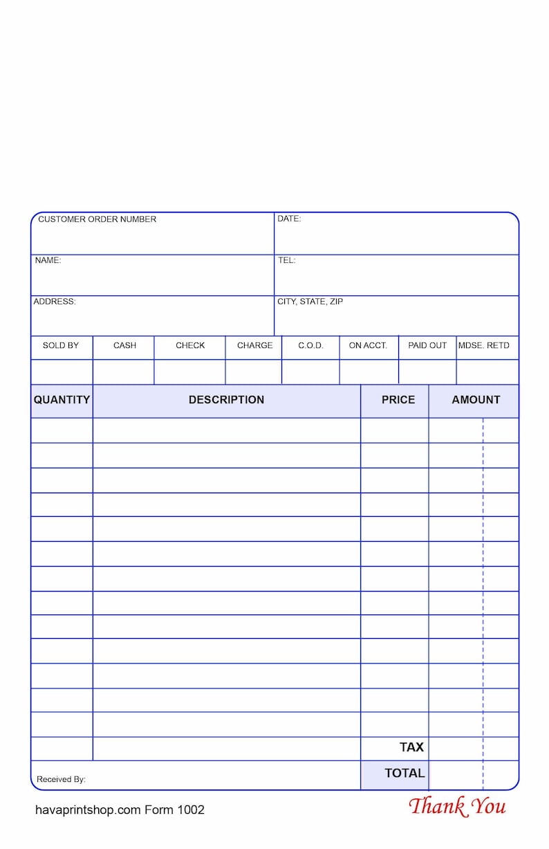 3 Part Ncr Custom Sales Receipt Book Full Color 5.5 X 8.5 (50 Sets) No ...