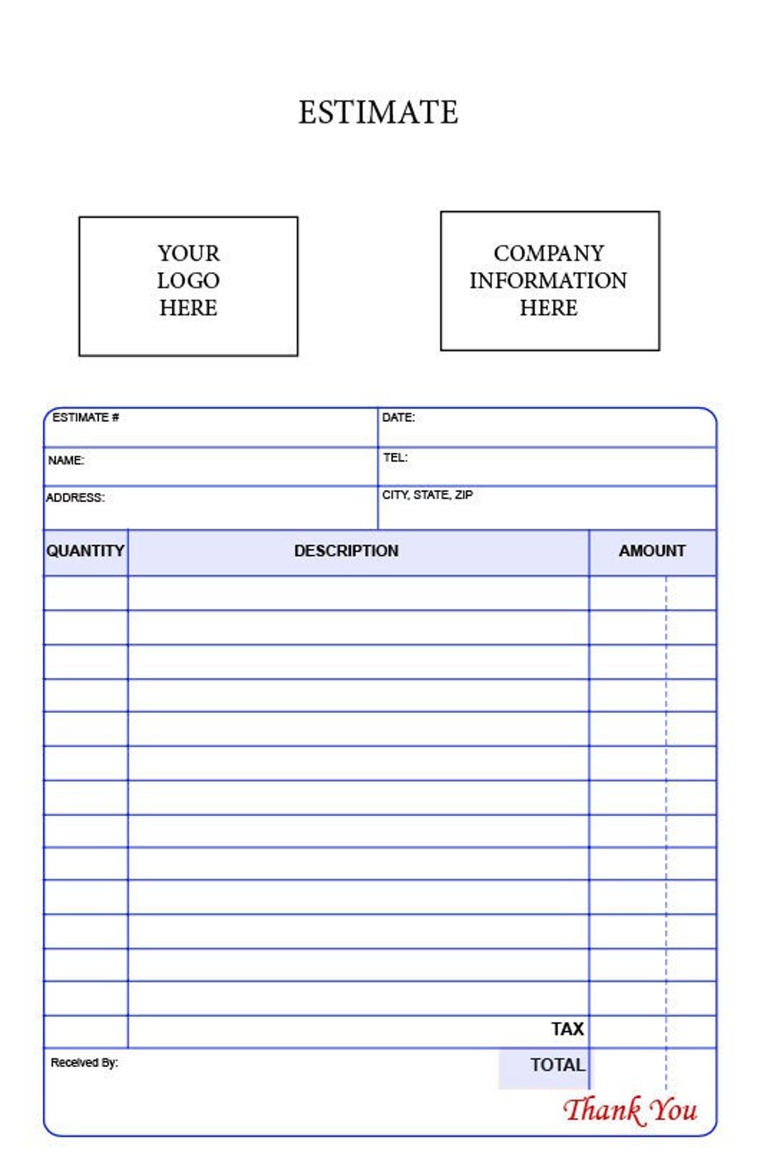 2 Part NCR Estimate Book 50 Sets for Your Business Printed in Color ...