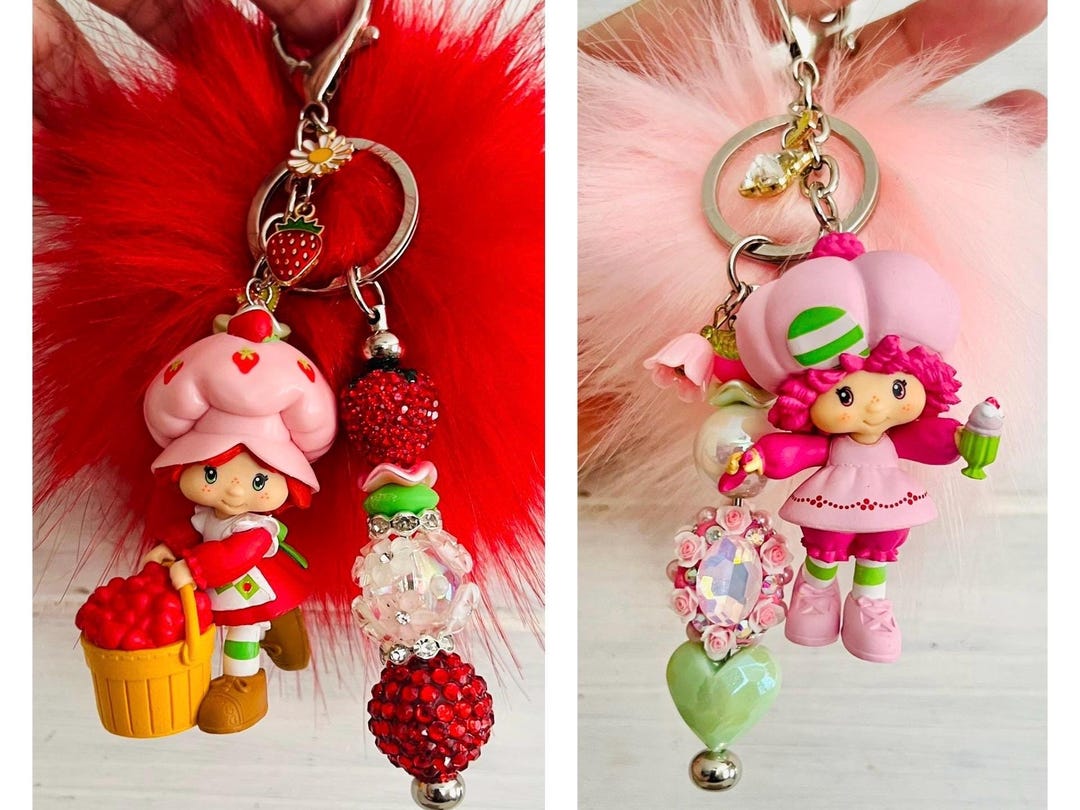 Strawberry Shortcake Beaded Keychain Pom Pom With Charms, Rasberry Tart ...