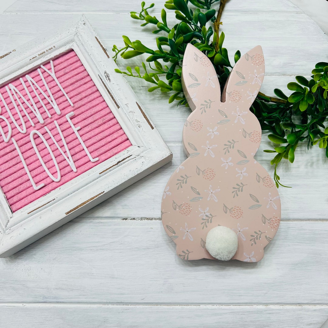 Bunny Floral Wood Sign With Cotton Tail Tier Tray Decor Easter Wooden ...