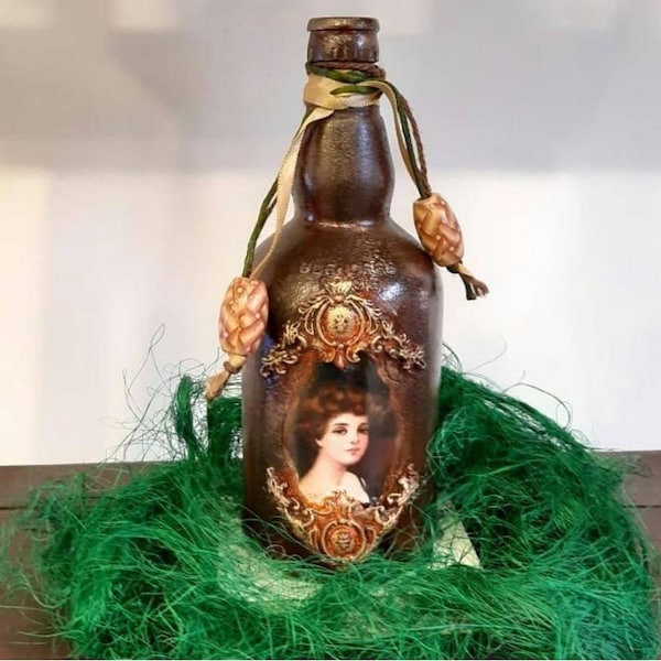 Decoupaged Bottle Etsy