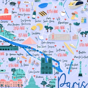 Map of Paris, Paris Travel Print, Hand Drawn Map, French Travel Print ...