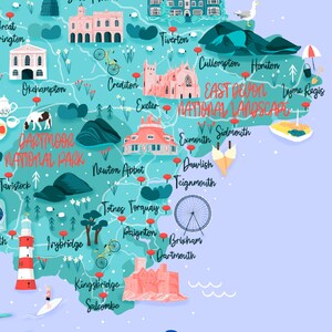 Devon Map Art Print, Devon Travel Print, Hand Drawn Map, British Travel ...