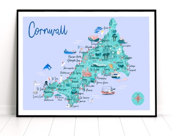 Illustrated Map of Cornwall - Etsy