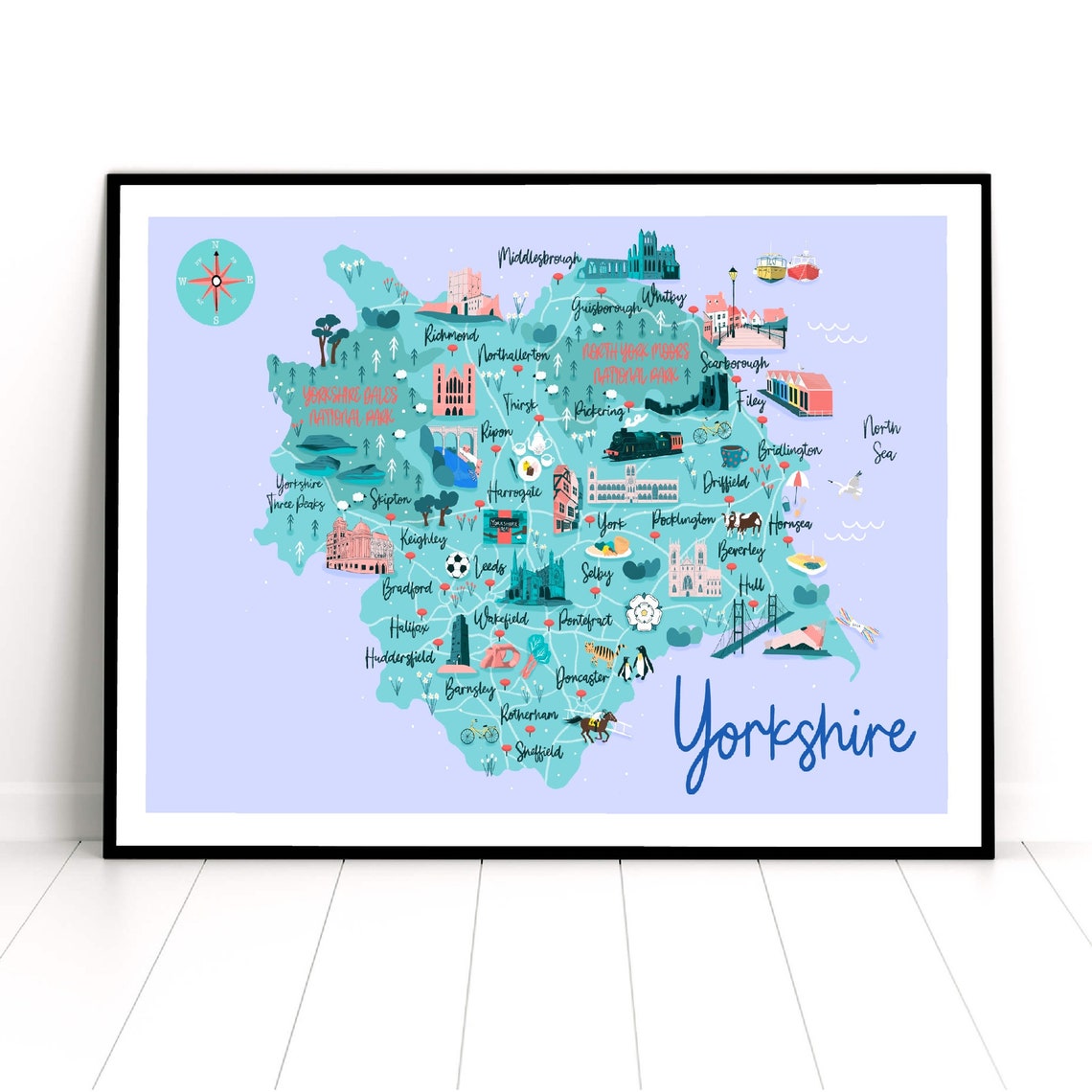 Map of Yorkshire Giclée Art Print Yorkshire Travel Print - Etsy