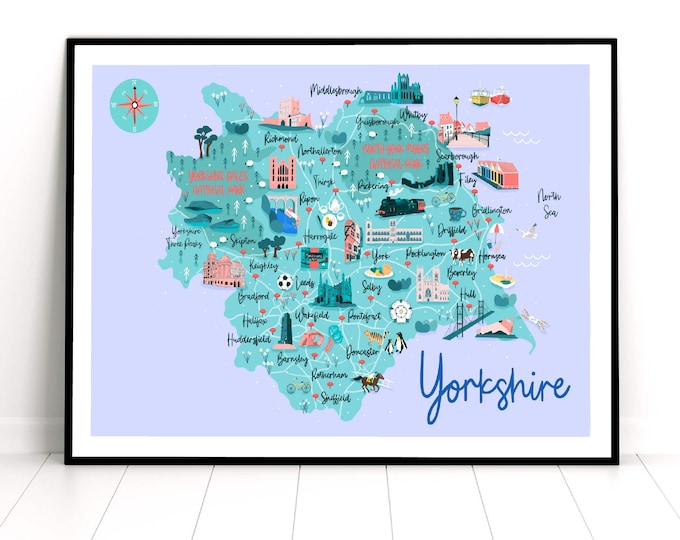 Yorkshire Map! Framed English Map! - Etsy