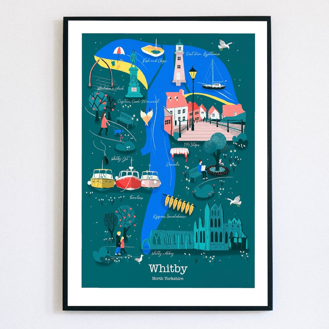 Whitby Landmarks Art Print, Whitby Travel Print, Whitby Landmarks ...