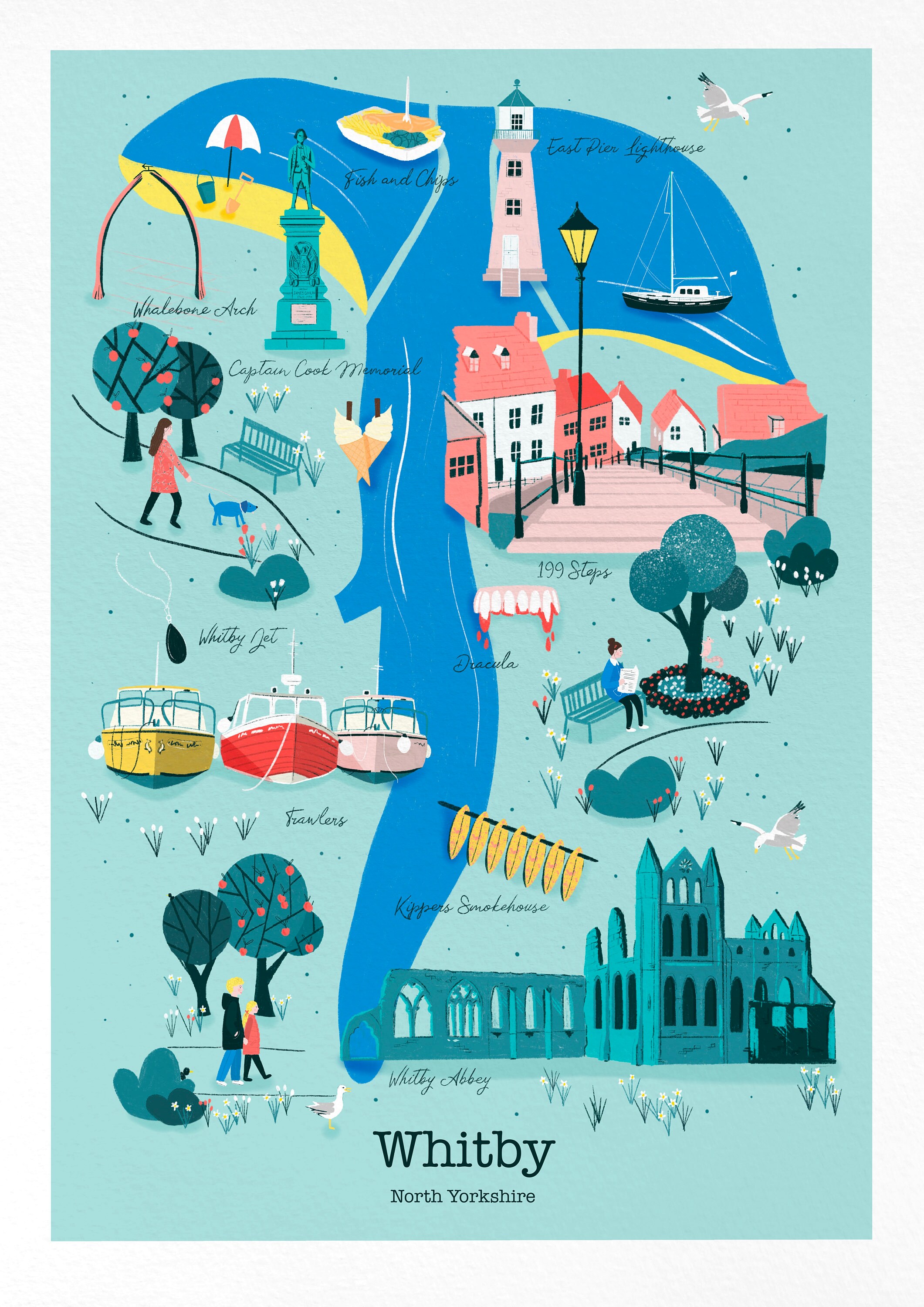 Whitby Landmarks Giclée Art Print Whitby Travel Print Whitby - Etsy UK