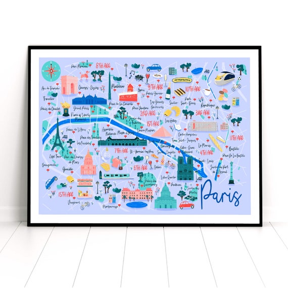 Map of Paris Paris Travel Print Hand Drawn Map French - Etsy