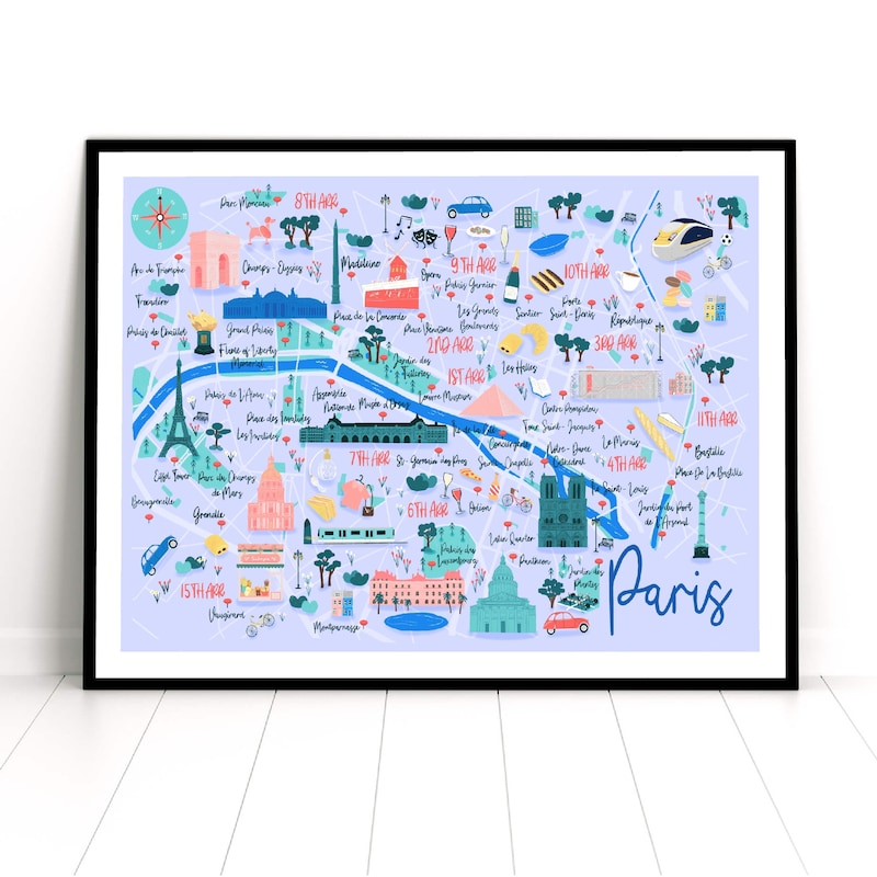 Paris Map Art - Etsy