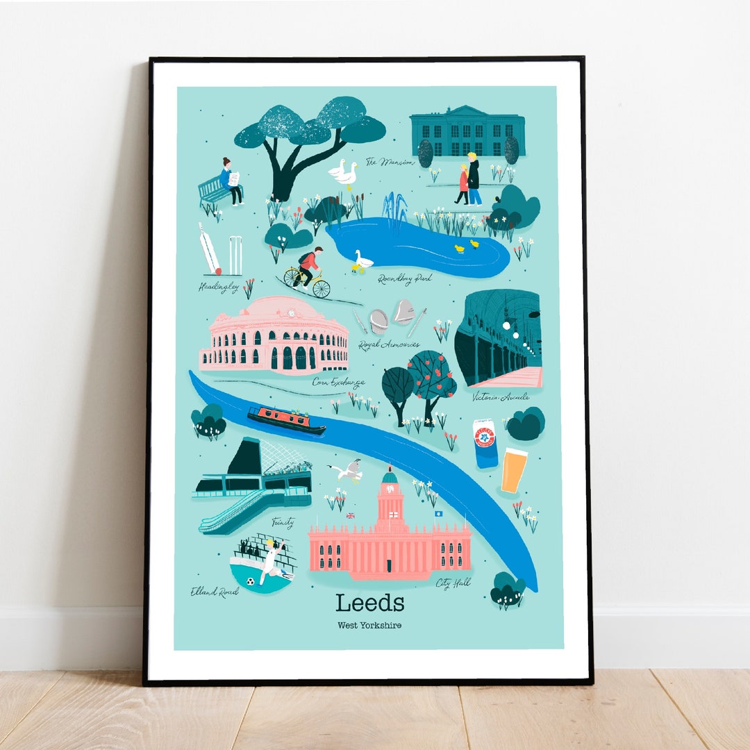 Leeds Landmarks Art Print, Leeds Landmarks Poster, West Yorkshire ...
