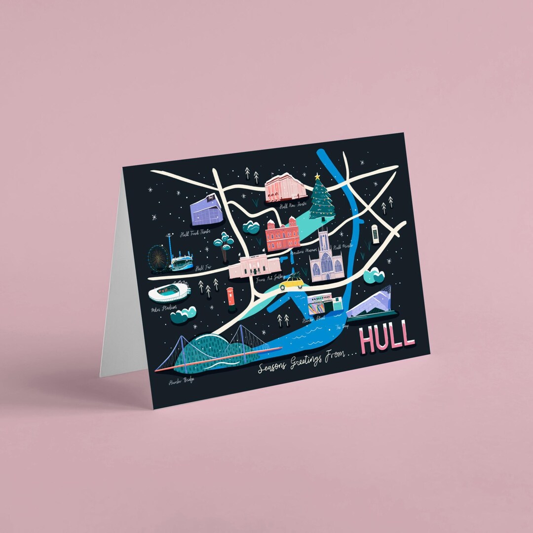 Kingston Upon Hull Christmas Card, Map Christmas Card, Eco Friendly ...