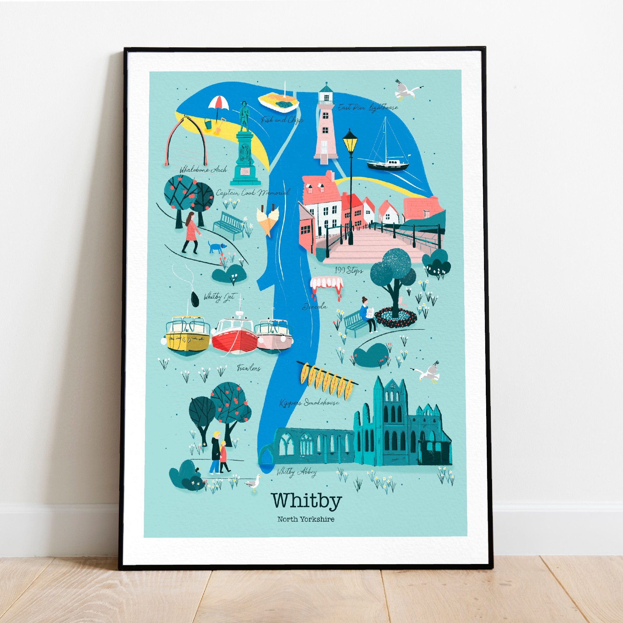 Whitby Landmarks Giclée Art Print Whitby Travel Print Whitby - Etsy UK