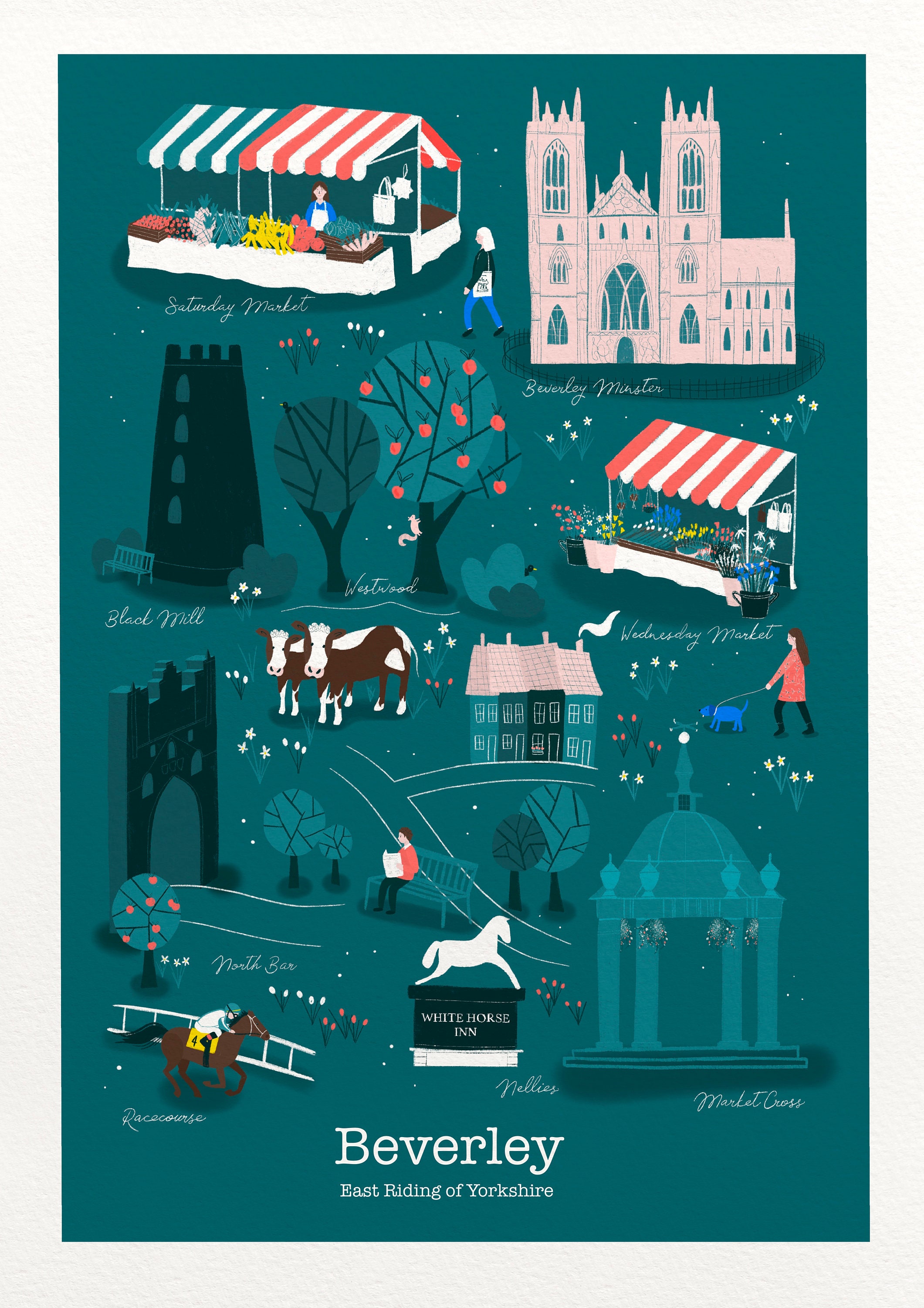 Art & Collectibles Beverley Landmarks Poster Beverley Map Yorkshire ...