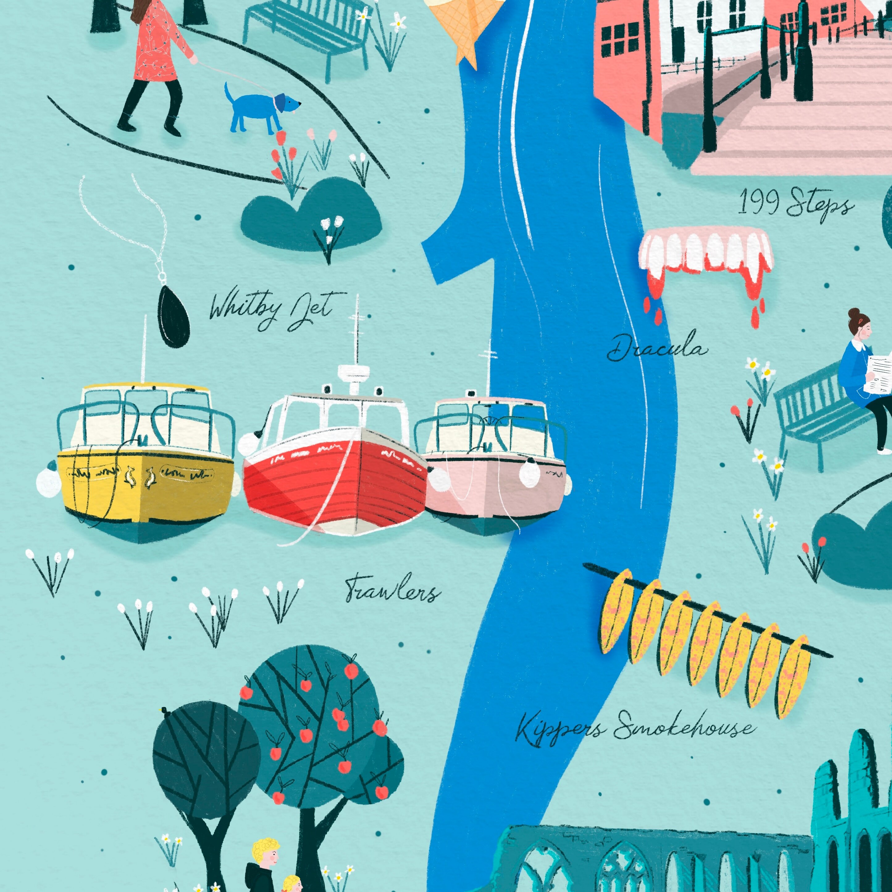 Whitby Landmarks Giclée Art Print Whitby Travel Print Whitby - Etsy UK