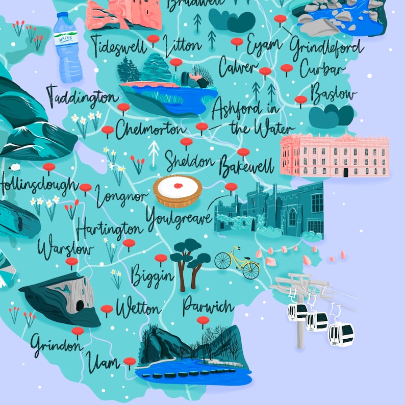 Map of the Peak District Art Print, Peak District Travel Print, Hand ...