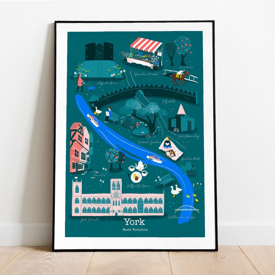 York Landmarks Art Print, York Travel Print, York Map, City of York ...