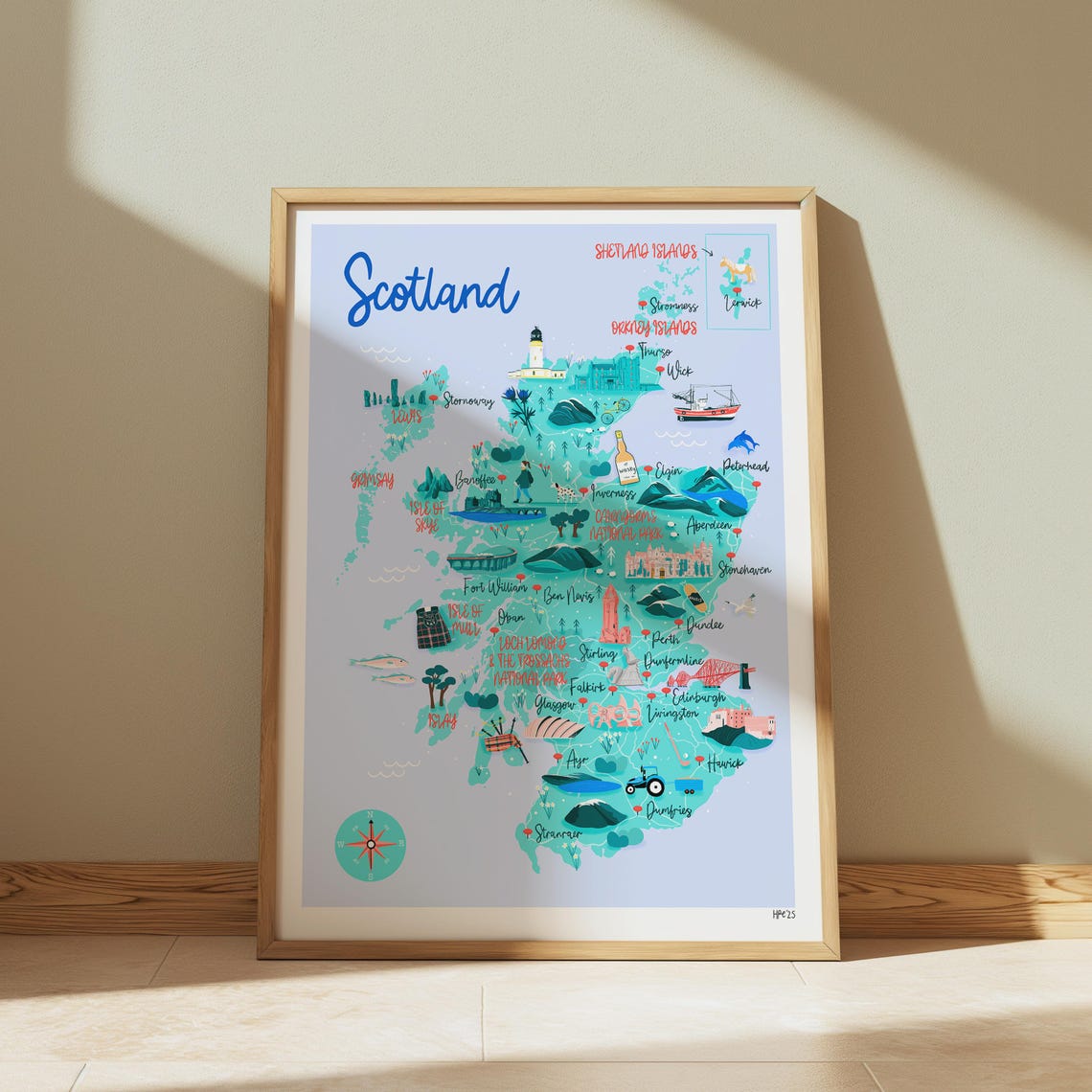 Map of Scotland, Scotland Travel Print, Hand Drawn Map, British Travel ...