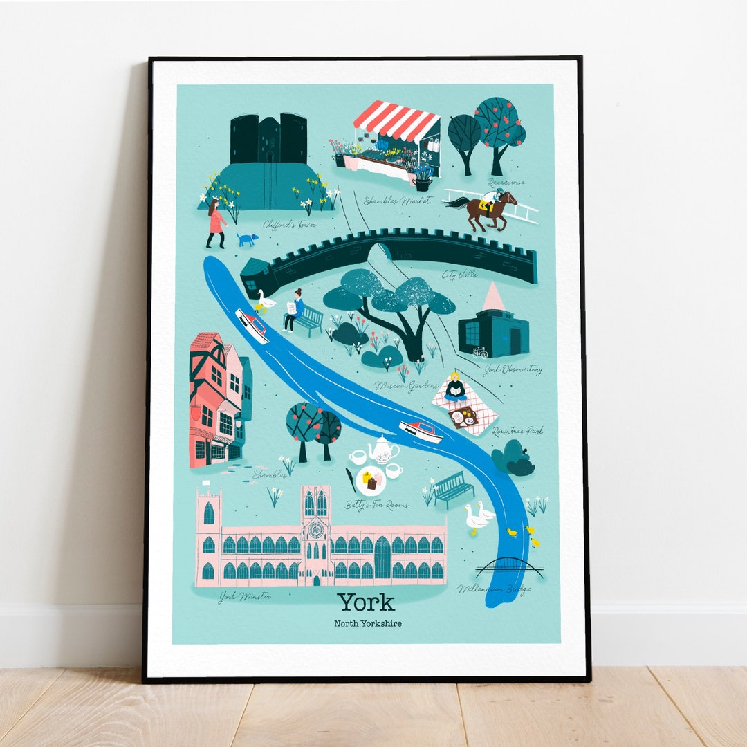 York Landmarks Art Print, York Travel Print, York Map, City of York ...