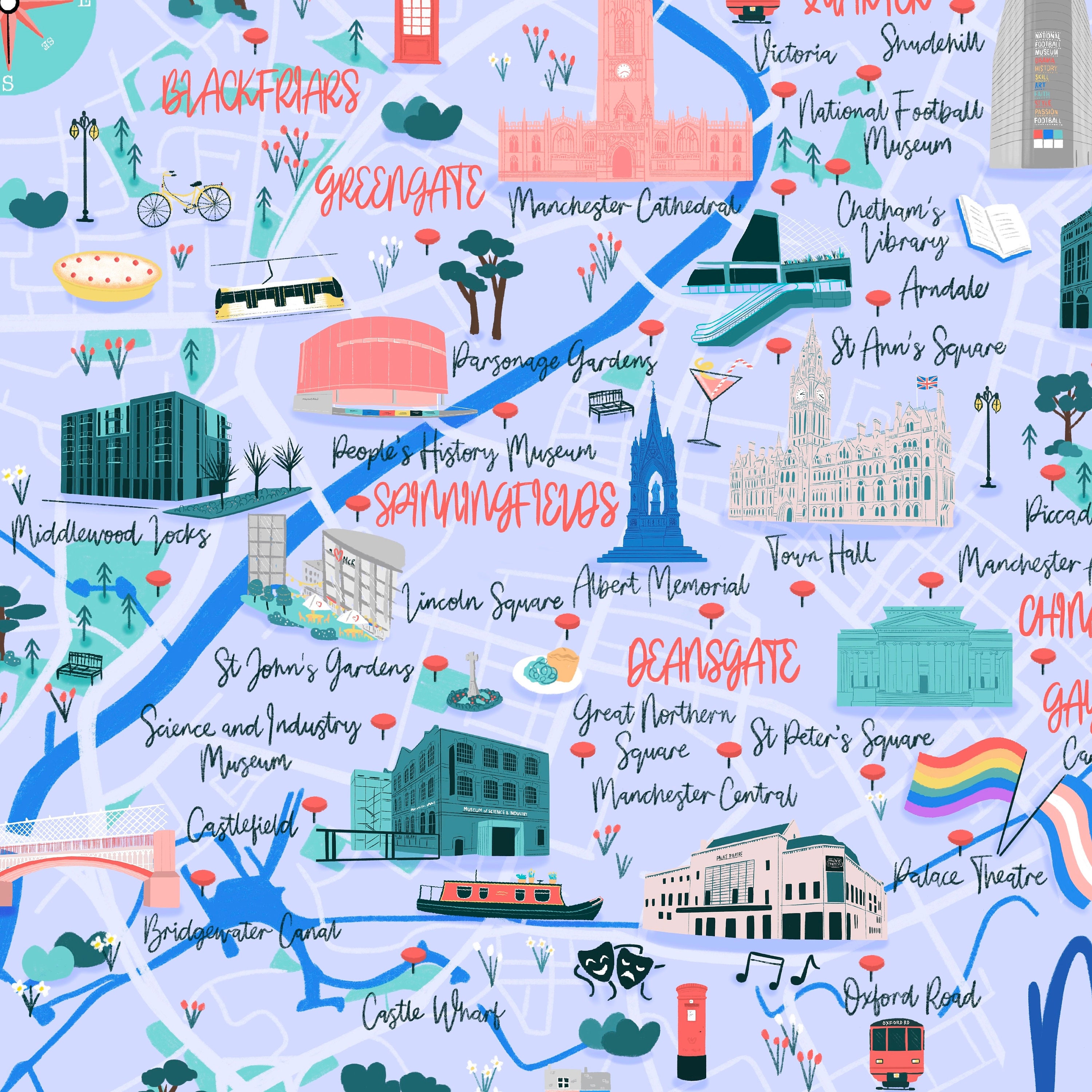 Map of Manchester Manchester Travel Print Hand Drawn Map - Etsy UK