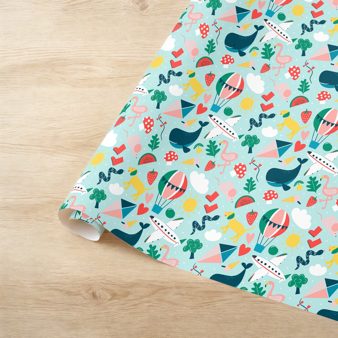 Blue Children’s Gift Wrap, Wrapping Paper, Gift Wrap, Hand Drawn ...