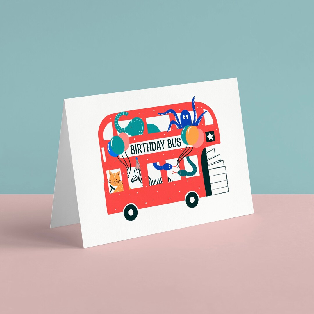Birthday Bus Card, Kids Bus Card, Card for Kids, Illustrated Card, Eco ...