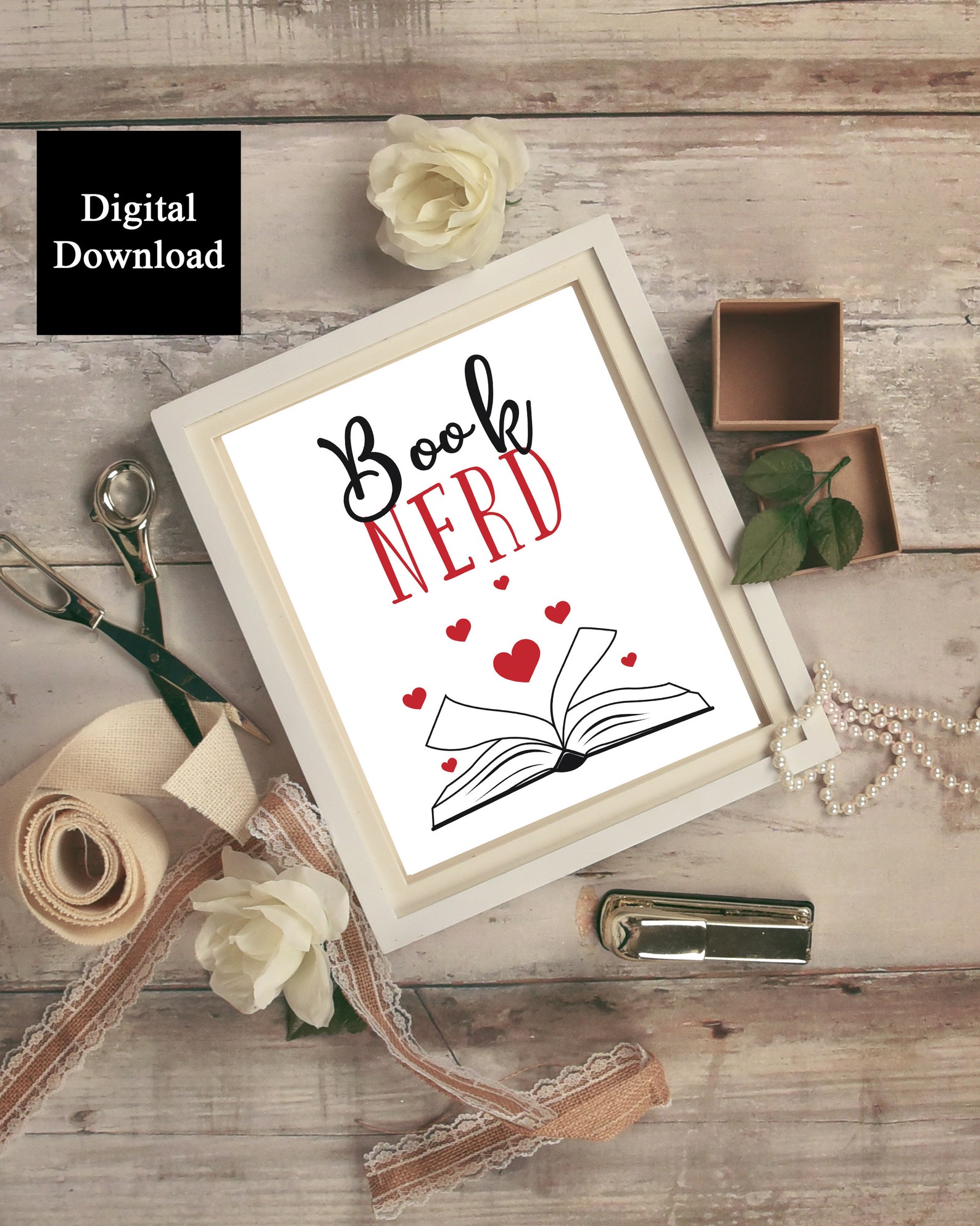 Book Nerd Downloadable Wall Art Printable Sign For Library Or Etsy
