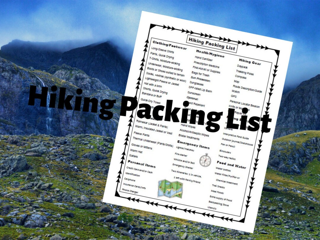 Hiking Packing List Vacation Trail Packing Backpack Packing List - Etsy