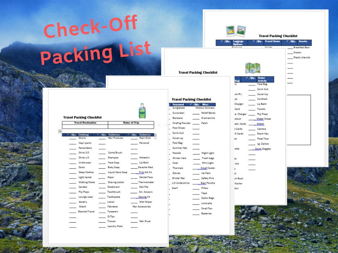 Vacation Packing List/check-off Packing List/ Vacation Planner/ Instant ...