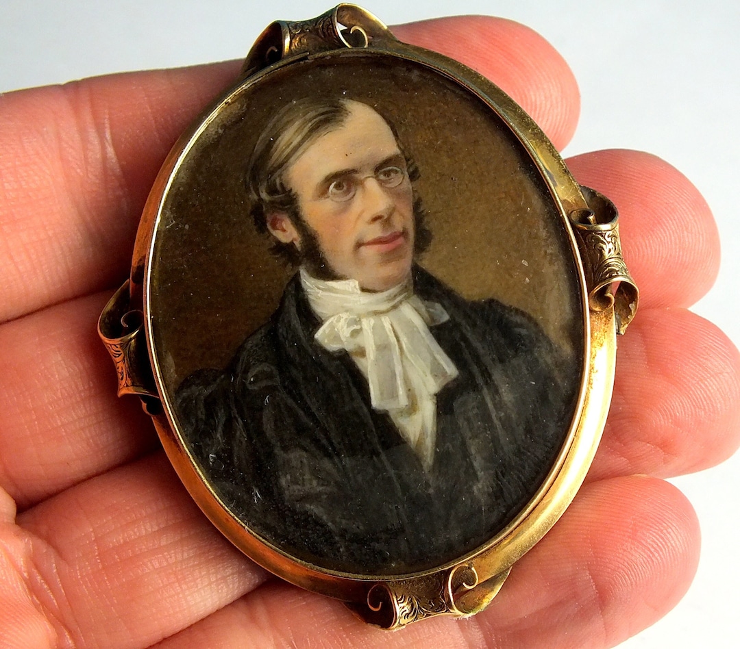 Unusual Antique Victorian Portrait Miniature of A Reverend / Clergyman ...