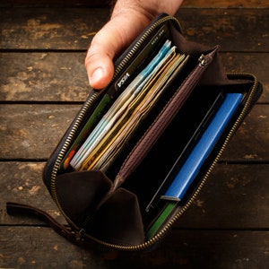 Cat Lovers Gift, Leather Travel Wallet With Cat Engraved, Handmade Zip ...