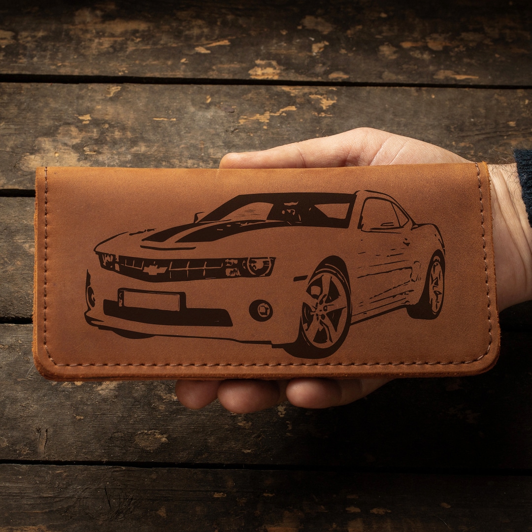 Chevy Camaro Engraved Leather Wallet, Monogram Long Men's Wallet ...