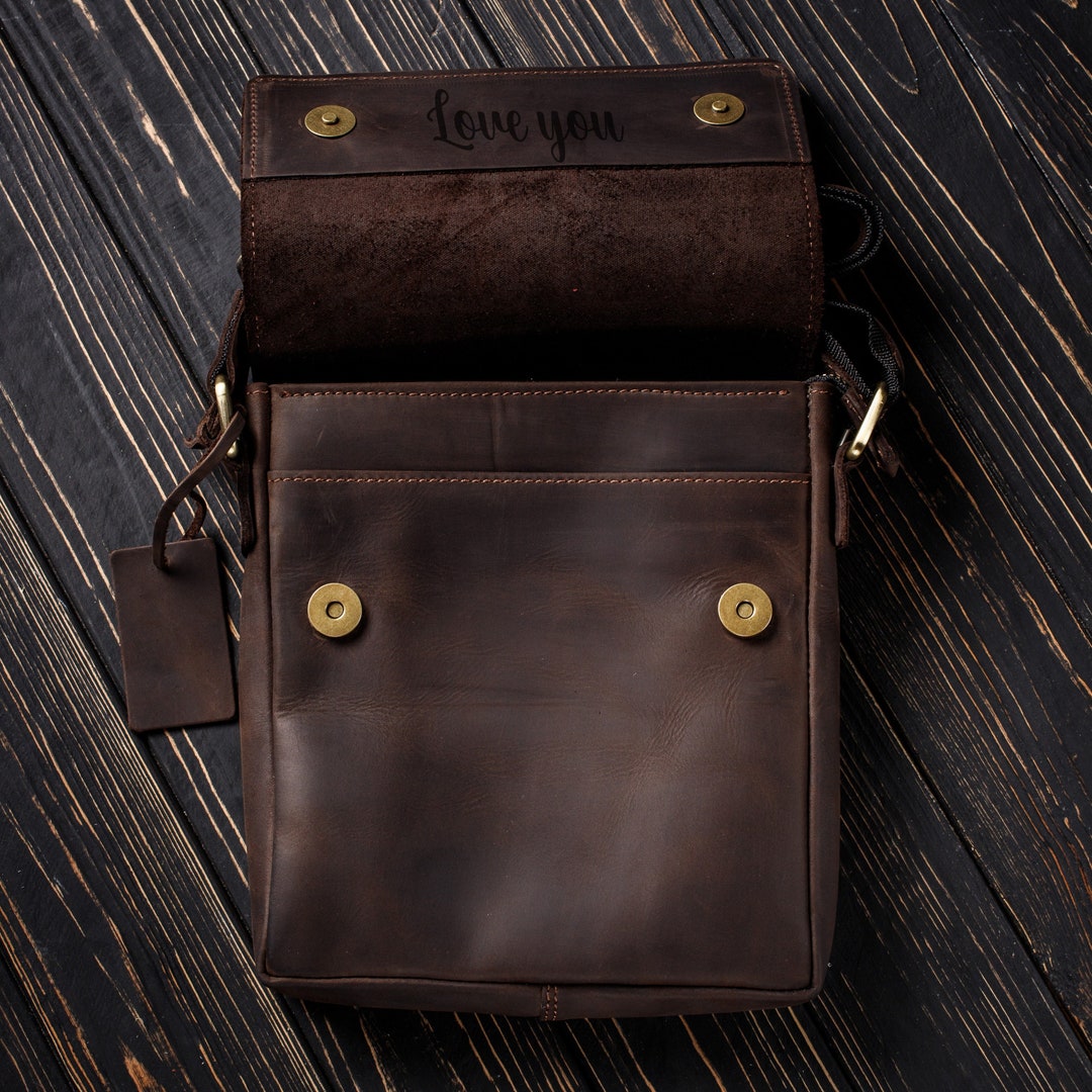 Personalized Leather Messenger Bag for Men With a Personal Engraving of ...
