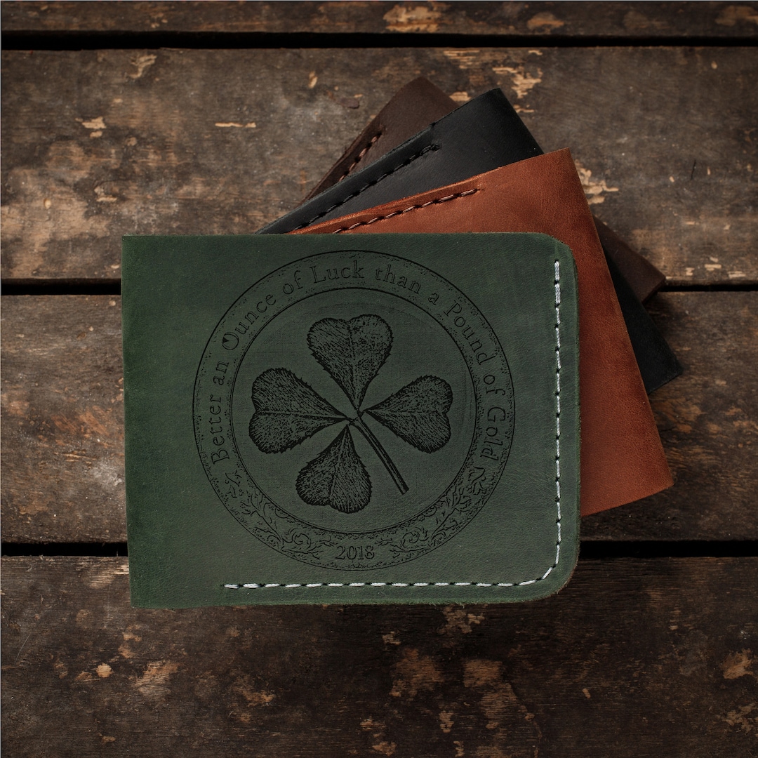 Four Leaf Clover Wallet, Leather Bifold Wallet With Personalized ...