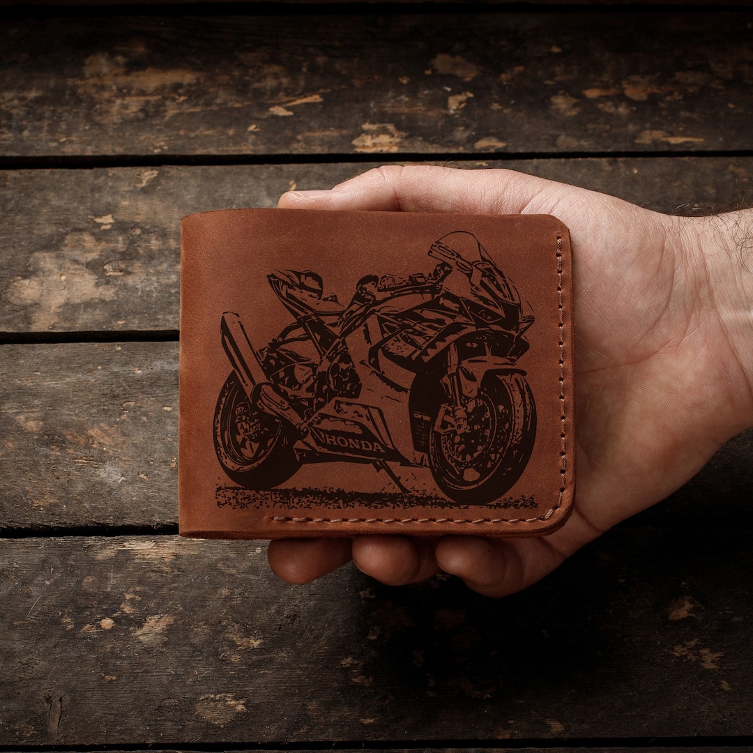 Honda Motorcycle Engraved Leather Bifold Wallet, Custom Men Wallet ...