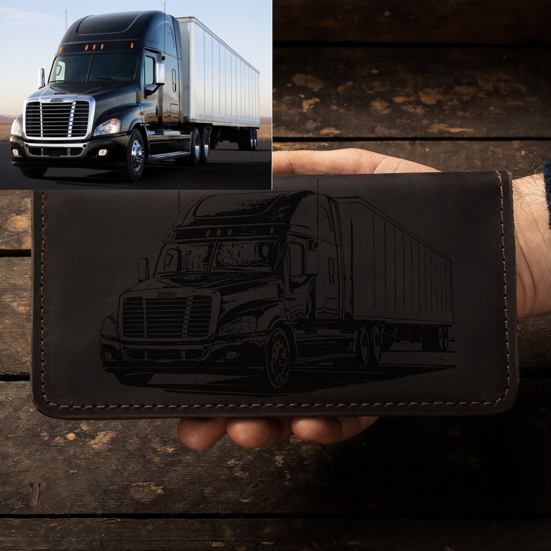 Truck Driver Gift - Truck Engraved Large Leather Wallet, Handmade ...