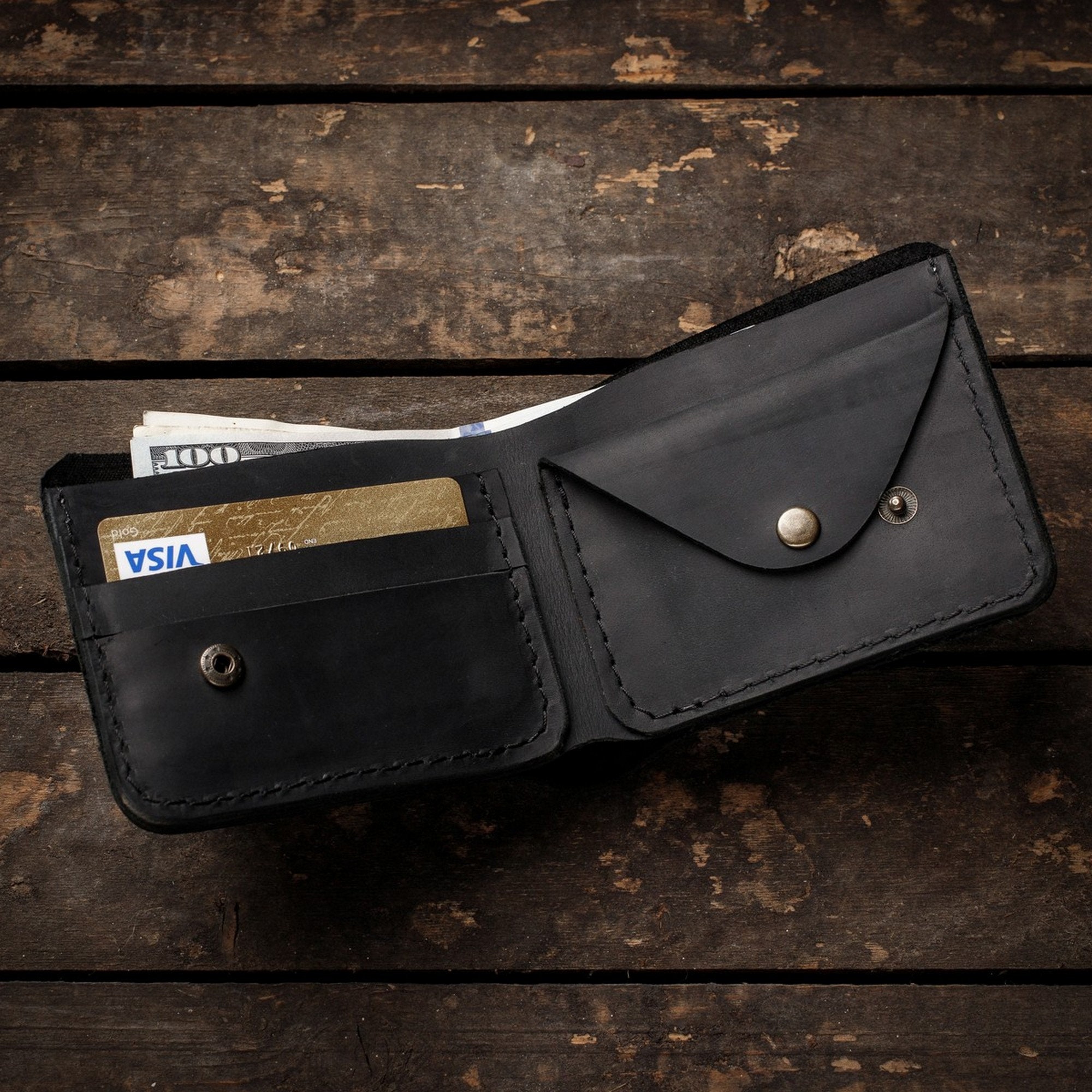 Dog Engraved Leather Bifold Wallet, Custom Men Wallet, Personalized ...