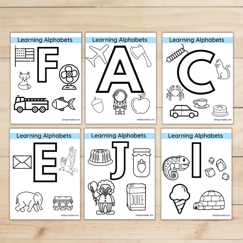 Learning Alphabets Coloring Pages With Images to Color - Toddlers and ...