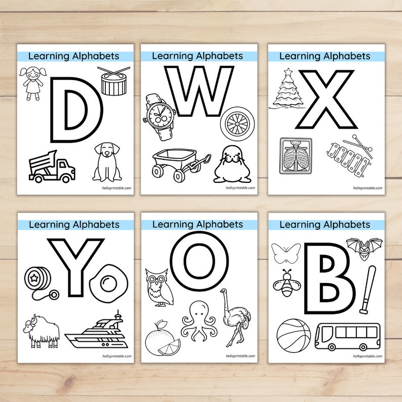 Learning Alphabets Coloring Pages With Images to Color Toddlers and ...