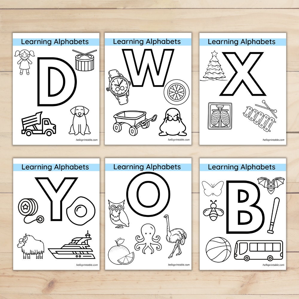 Learning Alphabets Coloring Pages With Images to Color Toddlers and ...