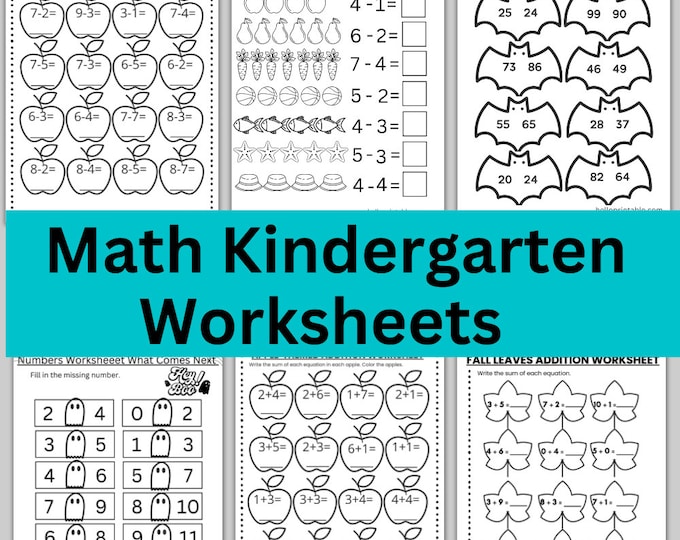 Kindergarten Math 50 Worksheet Bundle, Instant Download, Printable ...