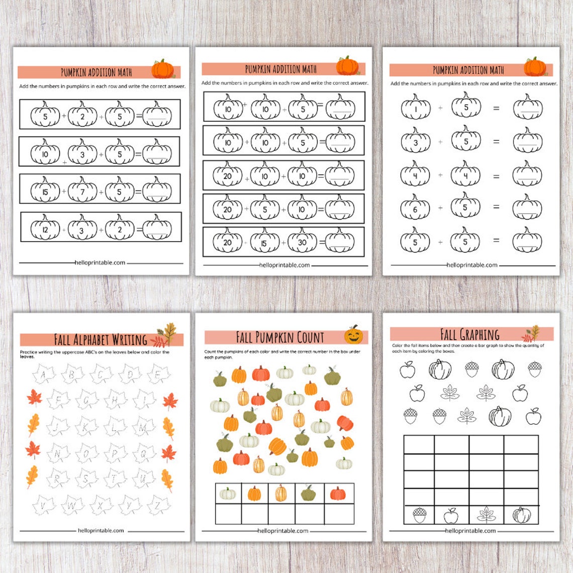 Fall Themed Learning Printable Bundle for Preschool, Kindergarten Kids ...