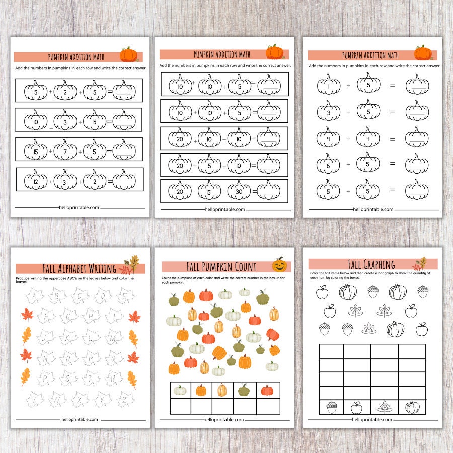 Fall Themed Learning Printable Bundle for Preschool, Kindergarten Kids ...